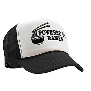 Powered by Ramen - Funny College Noodles - Vintage Retro Style Trucker Cap Hat (Black)
