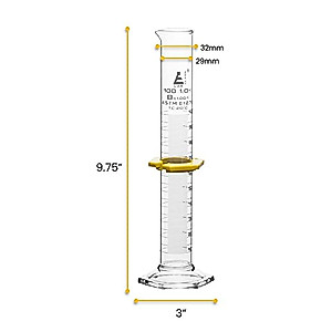 EISCO 100mL Glass Graduated Cylinder - Borosilicate - ASTM Class B - Hexagonal Base - White Single Scale