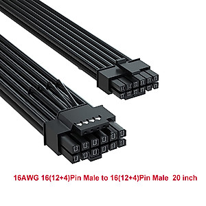16Pin GPU 12VHPWR PCIe 5.0 Cable: 16AWG ATX 3.0 12VHPWR 16PIN PCIE Cable, 600W Male to Male 12+4 Pin PCIE Cable for RTX 4090 4080 3090TI 4070Ti for MSI, Gigabyte, GameMax, Thermaltake Power Supply