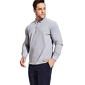 Haimont Polo Shirts for Men Long Sleeve Collared Golf Tshirts, Regular Fit, Heather Grey, L