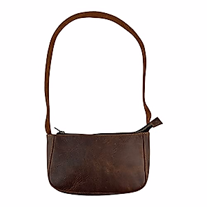 Hide & Drink, Classic Purse Handmade from Full Grain Leather and Plaid Cotton - Bourbon Brown