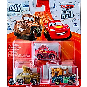 Disney Cars On The Road Mini Racers Road Warriors 3-Pack with Rumbler Lightning McQueen, Rumbler Mater and Chieftess