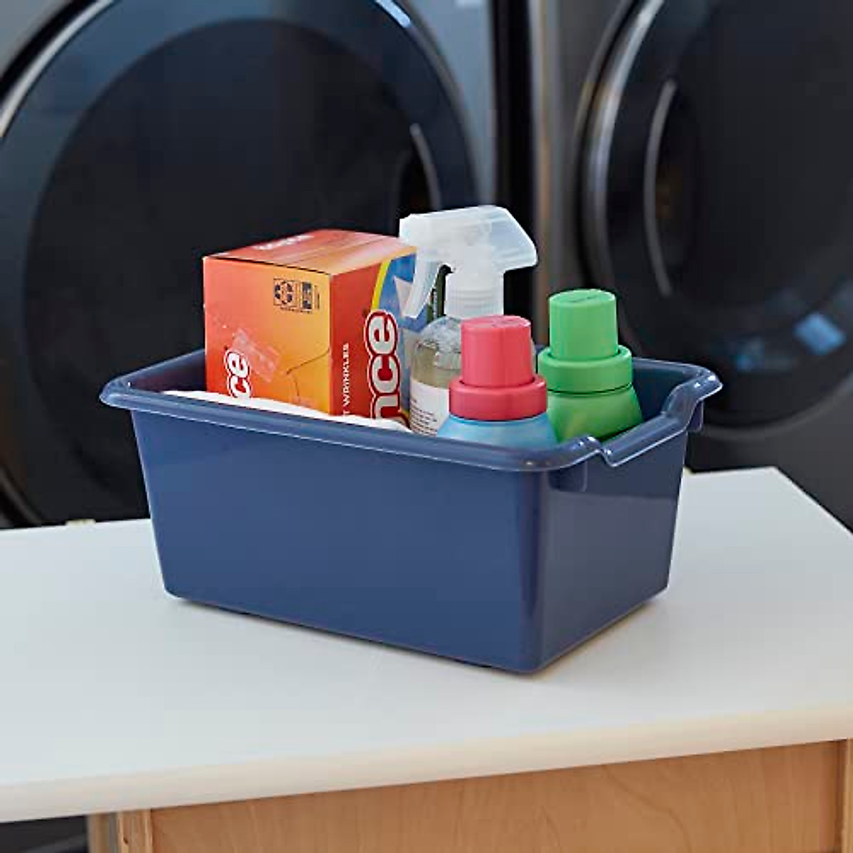 ECR4Kids Scoop Front Storage Bins, Multipurpose Organization, Navy, 10-Piece