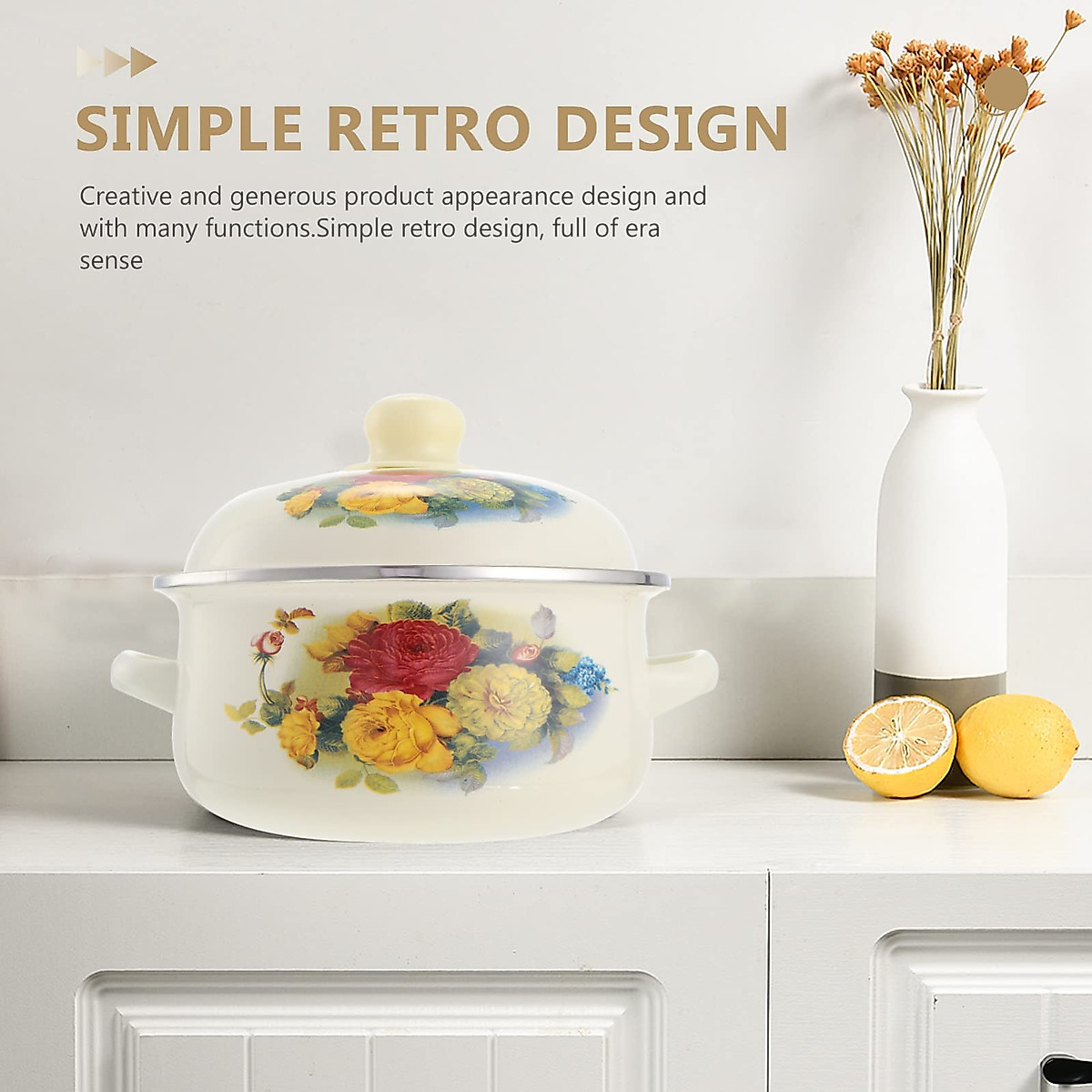 Angoily Enamel Soup Pot Round Covered Stockpot Nesting Prep Bowls Prepping Bowls Casserole Dish Ceramic Saucepan with Lid Nonstick Stock Pot Kitchen Stew Pot Pasta Ceramics Porcelain Pot