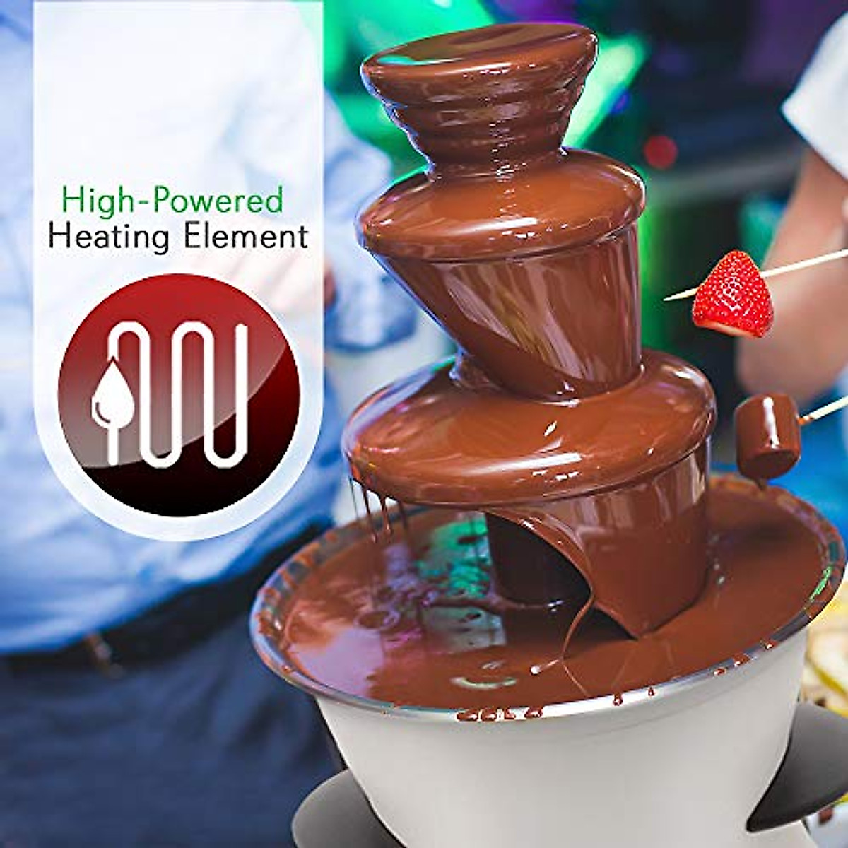 Nutrichef 3 Tier Fondue Fountain-Electric Stainless Choco Dipping Warmer Machine, Keep Warm-for Melted Chocolate, Candy, Butter, Cheese, Caramel, White, One Size