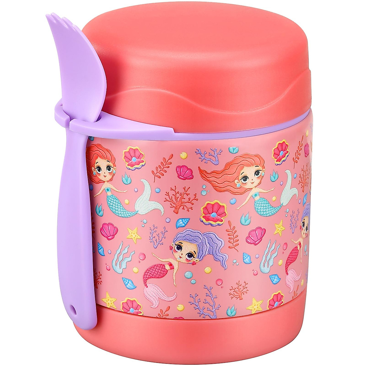 10oz Insulated Soup Thermo for Kids - Leakproof Stainless Steel Food Jar With Spoon for School Lunches (Pink Mermaid)