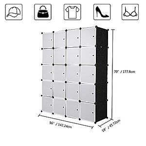 VINGLI Cube Storage Organizer, Plastic Closet Cabinet, DIY Plastic Modular Book Shelf Unit, Cube Shelves with Doors and Hanging Rods, 20 Cubes