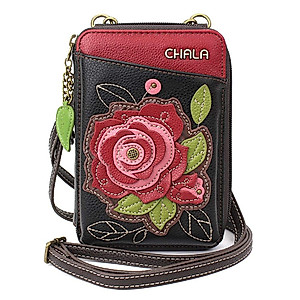 Chala Group Chala Handbags Red Rose Wallet Crossbody Handbag, Convertable Strap, 5.25 inchw x 7.5 inchh x 1.5 inchd, Burgundy