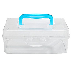 MyGift 7 Inch Multi Purpose Mini Clear Plastic Travel Storage Box, Portable Transparent Container Bin - Blue