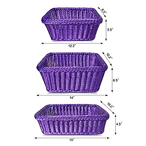Colorbasket Rectangular Utility Basket, Hand Woven Poly Cord, Purple, Set of 3