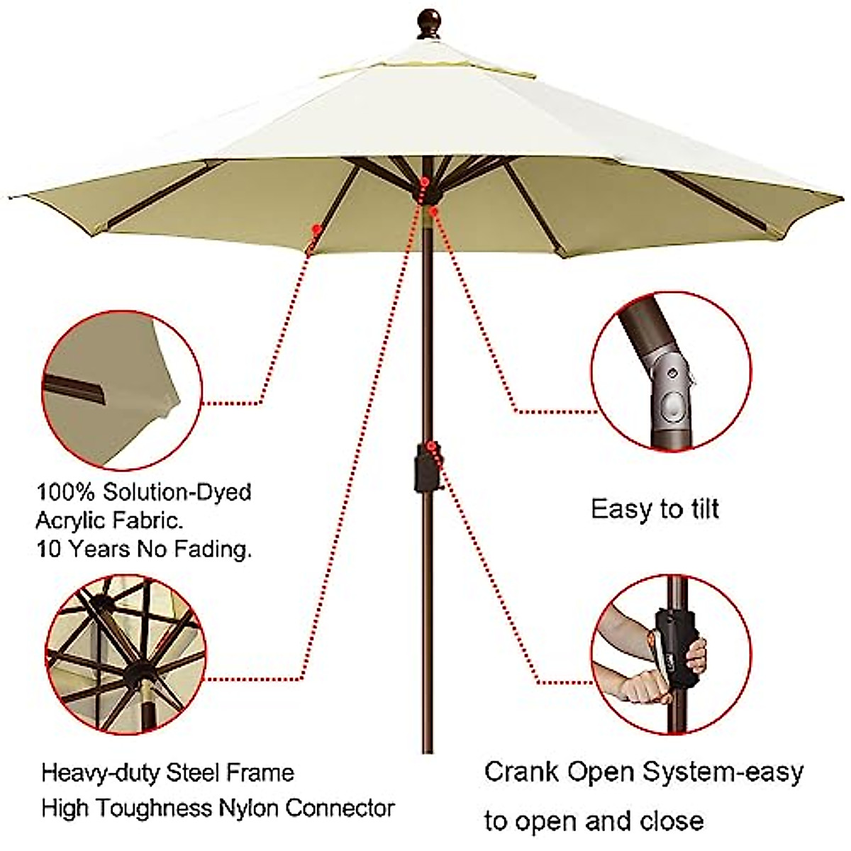 EliteShade USA 10-Year-Non-Fading Sunumbrella 9Ft Market Umbrella Patio Umbrella Outdoor Table Umbrella with Ventilation, Natural