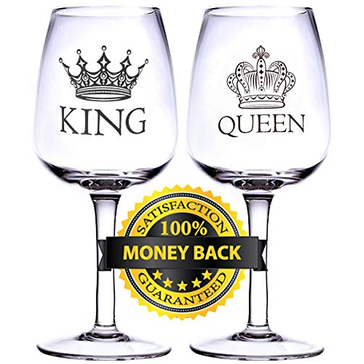 ImpiriLux King and Queen Wine Glass Set | Beautiful Gift for Newlyweds, Engagements, Anniversaries, Weddings, Parents, Couples, Christmas - Novelty Drinking Glassware