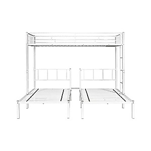 UFINEGO Twin Over Twin & Twin Bunk Bed, Triple Bunk Bed Metal Bunk Bed Frame with Guardrails, Converted into Three Single Twin Bed, No Box Spring Needed