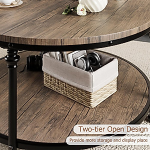 GAOMON Round Coffee Table Living Room 34.25in Rustic Circle Center Table with Storage Shelf 2-Tier Modern Wood Coffee Table Metal Frame, Easy Assembly(Light Walnut)