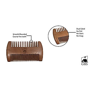 G.B.S 2-Sided Beard Comb Natural Wood Durable. Anti-Static Pocket Comb Fine Toothed Great for Balm Oil Wax Soften Tame Style Multi Purpose Curly, Thin, Thick & Mustache