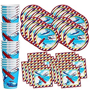Airplane Birthday Party Supplies Set Plates Napkins Cups Tableware Kit for 16