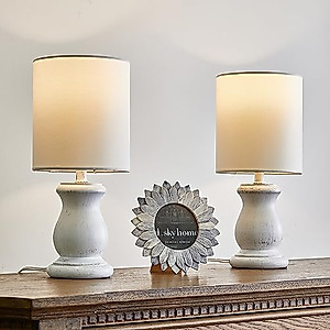 OYEARS 12.25" Small Table Lamps Set of 2 for Bedroom Living Room Simple Retro Wood Grain Farmhouse Bedside Lamps Suitable for Nightstand Children's Room or University Dormitory