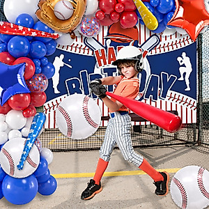 Winrayk 127Pcs Baseball Birthday Party Decorations Supplies Red White and Blue Baseball Balloon Arch Backdrop Tablecloth Star Glove Baseball Foil Balloon, Teen Kids Girls Boys Sports Party Decorations
