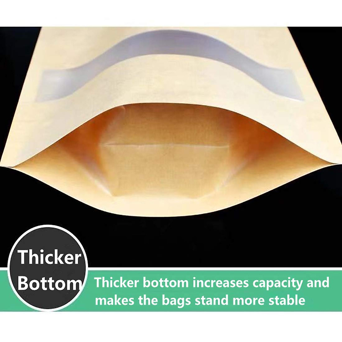 Kraft Paper Bags With Matt Window And Zip Lock Decorative Brown Heavy Duty Heat Seal Recycled Resealable Mylar Stand Up Pouches Bags Sealable For DIY Food Snack Cookies Candy Coffee (4x6+2.4inch)