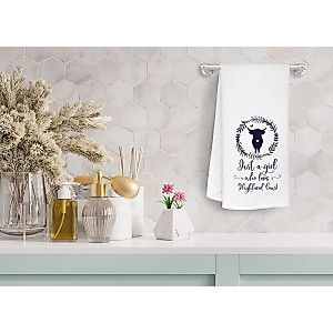 ZJSYXXU Just A Girl Who Loves Cows Kitchen Towels Dishcloths,Country Life Farmhouse Animal Highland Cow Dish Towels Tea Towels Hand Towels for Kitchen,Gifts for Cow Lovers Farm Girls Women