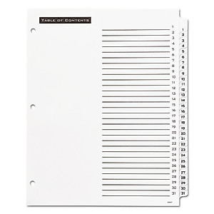 Office Essentials 11680 Table 'n Tabs Dividers, 31-Tab, Letter - White