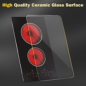 2 Burner Electric Cooktop, 12 Inch Electric Stove​ 120V 2000W Plug-in Stove Top with Timer, 9 Level Adjustment, Pause Control & Child Lock, Countertop & Built-in, Sensor Touch, Pladeca