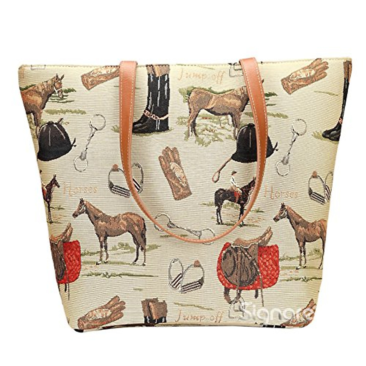 Signare Tapestry Shoulder Bag Tote Bag for Women with Horse Design (SHOU-HOR)