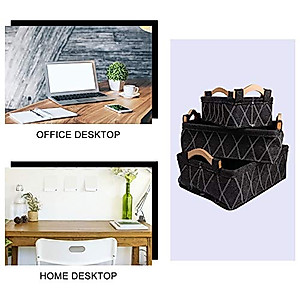 Cabilock 3pcs Storage Basket Bins Japanese Style Fabric Sundries Shelf Baskets Collapsible Laundry Basket Storage Cube Box Foldable Organizer with Handles for Clothes Toys Books Black