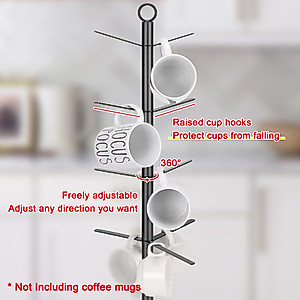 HarJue Mug Holder Tree, Coffee Cup Stand Holder, Thick Base Mug Rack for Kitchen Home Bar Cabinet, 9 Hooks (4-Tier, Matte Black)