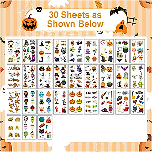 208 Pcs Halloween Scar Temporary Tattoos for Kids， Halloween Assorted Treat or Trick Halloween Fake Tattoo Stickers for Boys Girls Goody Bag Stuffers Prizes Party Favors