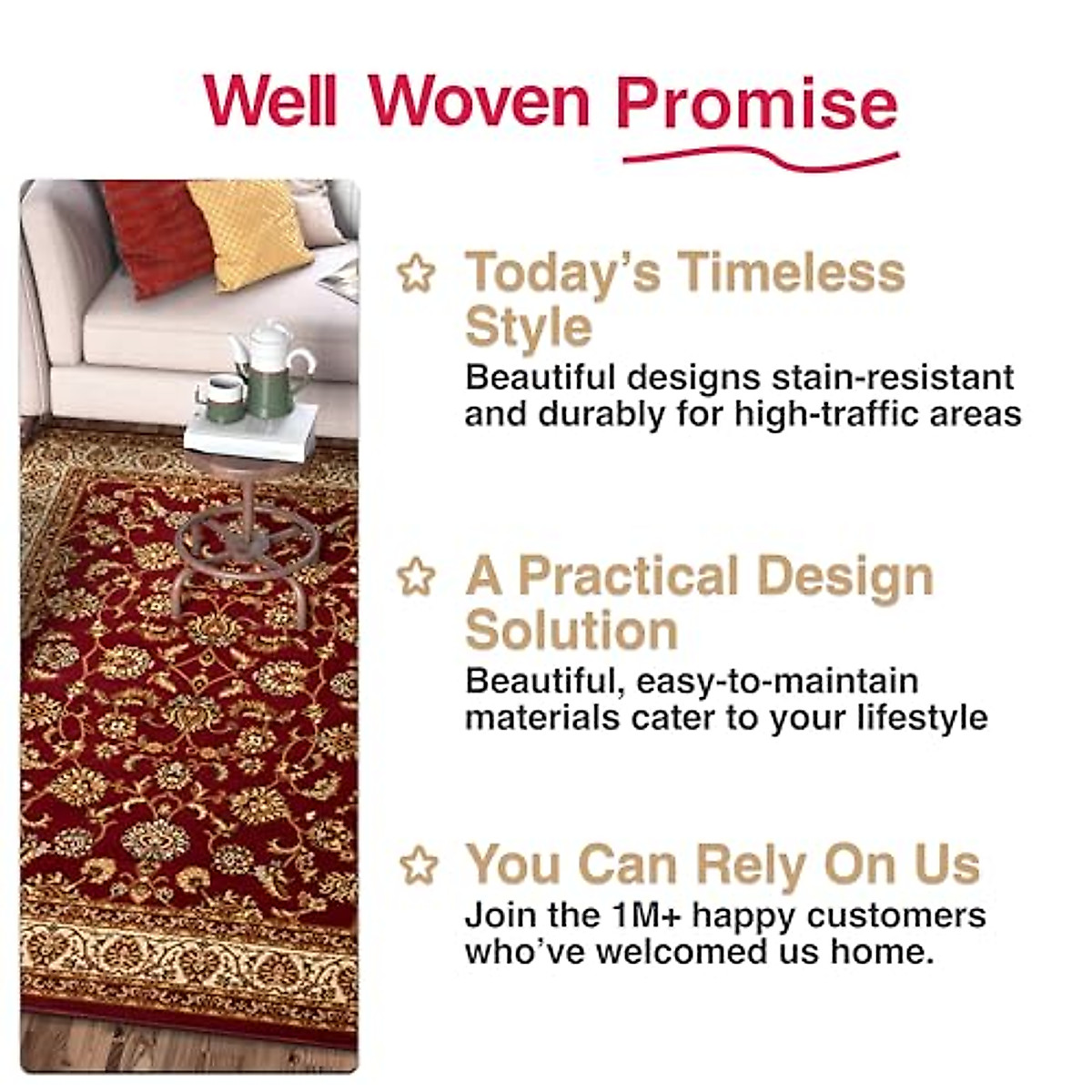 Well Woven Barclay Collection Sarouk Red 2x4 Accent Doormat- for Entryways, Kitchen