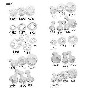 AOSHANG 33 Pcs Fondant Cake Cookie Plunger Cutter Fondant Cake Cutter Mold Sugar craft Flower Leaf Butterfly Heart Shape Decorating Mold DIY Tools