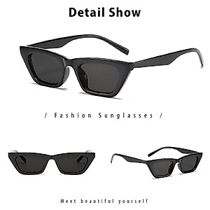 BOJOD Small Square Cat Eye sunglasses for women trendy retro skinny cool 90s sunglasses Black