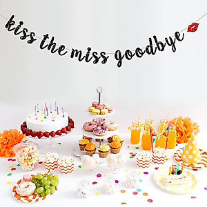 INNORU Kiss the Miss Goodbye Banner - Engagement Party Decor - Miss to Mrs Party Decorations Supplies, Bridal Shower Party Bunting Decorations, Black Glitter