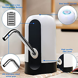 Water Bottle Pump 5 Gallon Electric Drinking Water Pump Portable Water Dispenser USB Charging Water Bottle Pump Water Bottle for Universal 2-5 Gallon Bottle