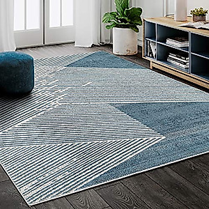 Abani Rugs Blue & Beige Diagonal Lines Area Rug Modern Style, Vista Collection | Turkish Made Superior Comfort & Construction | Stain Shedding Resistant, 7'9" x 10'2" Rectangle
