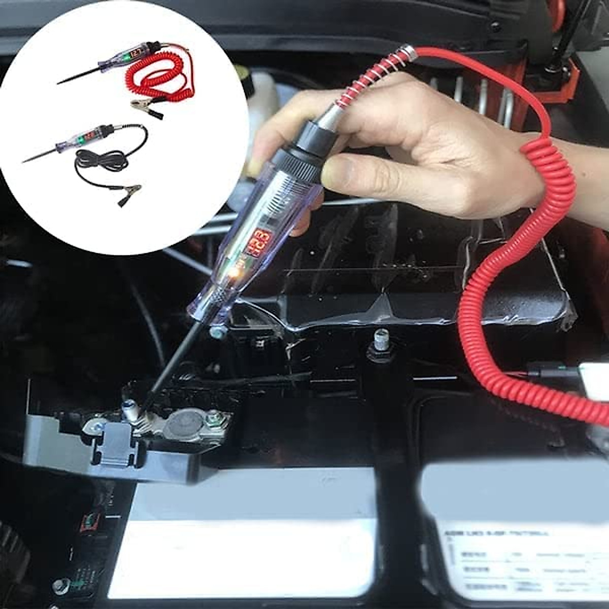 Car Truck Circuit Test Pen, Circuit Tester, 3-70V DC Digital Automotive Test Light, Heavy Duty Light Tester with Voltmeter Spring Wire (RED(3-70V))