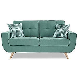 Lexicon Mckinley Tufted Fabric Loveseat with 2 Pillows, 67.5" W, Teal
