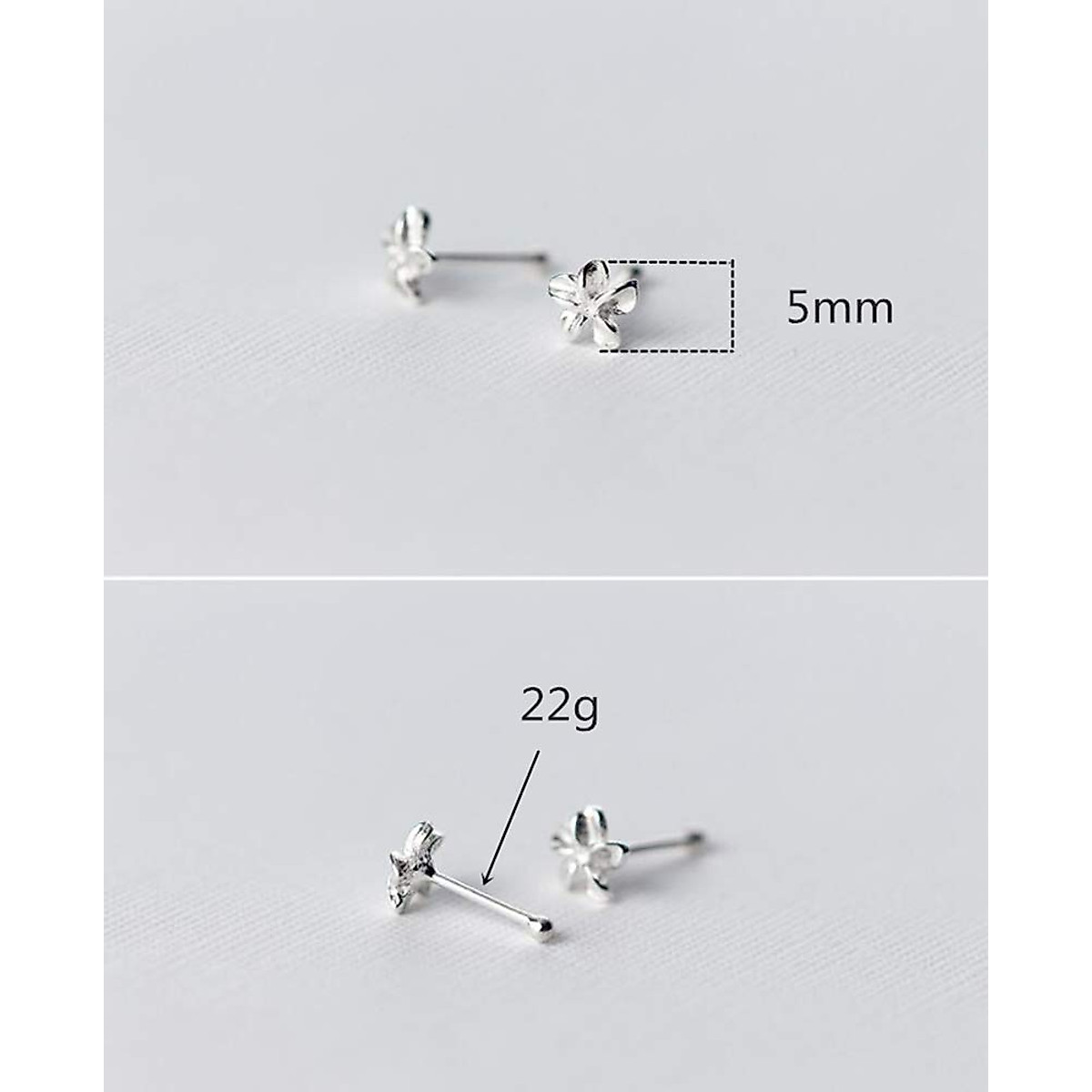 Flower Nose Rings Studs 22 Gauge Body Piercing Jewelry for Women S925 Sterling Silver Tiny Plumeria Cute Ball Bead Labret Screw Nose Stud Post Pin Hypoallgenic Dainty Body Jewelry