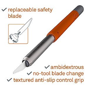 Slice 10589 Craft Knife, Finger-Friendly Edge, Safer Choice, Never Rusts, Lasts 11x Longer Than Metal, Precision Cutting, Never-Lost Safety Cap