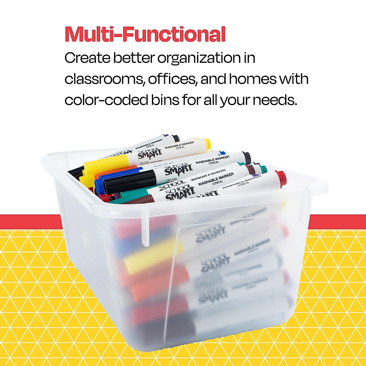 School Smart Tote Tray, 12 x 8 x 5 Inches, Translucent