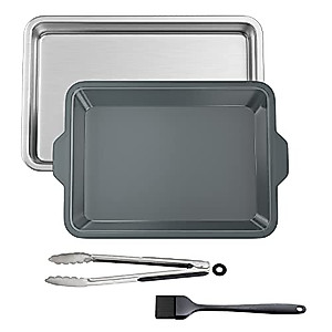 Food Prep BBQ Tray, 4-piece Grill Prep Trays Include a Silicone Marinade Container for Marinating Meat & a Stainless Steel Serving Platter for all your Grilled Barbecue, Heavy Duty & Easy Clean, Grilling Gifts for Men