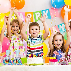 Morepack Iridescent Holographic Cellophane Bags,5x7 Inch 100Pcs Party Favor Treat Bags with 5 Colors Twist Ties for Baby Showers Weddings Birthday Party