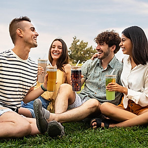 Caperci Glass Cups with Lids and Straws - 2 Pack 24 oz Sealing Air Valve Iced Coffee Cup, Cute Smoothie Boba Cups with Bamboo Lids, Glass Tumbler for Cocktail, Whiskey, Gift 1 Cleaning Brush