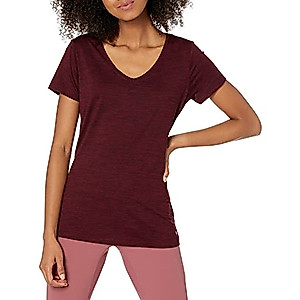 Amazon Essentials Women's Tech Stretch Short-Sleeve V-Neck T-Shirt (Available in Plus Size), Pack of 2, Black/Burgundy Space Dye, X-Large