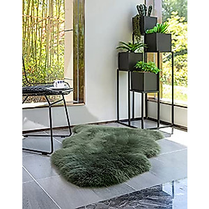 HUAHOO Premium Genuine Sheepskin Rug Green Real Australia Sheepskin Natural Luxury Fluffy Lambskin Fur Area Rug Seat Covers for Kids Bedroom Sofa Chair Cover Double Pelt/2' x 3' Cypress Green