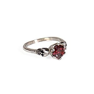 Hot Leathers Red Stone Skull Ring (Silver, Small/Size 8)