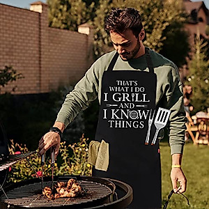 ALIPOBO Funny Grilling Aprons for Men - BBQ Cooking Apron with 2 Pockets, Adjustable Neck Strap and 40" Long Ties - That's What I Do I Grill and I Know Things