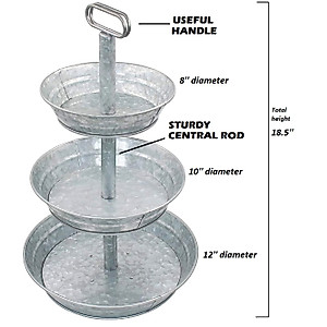 FRANK PRESSIE 3 Tiered Serving Stand Farmhouse Decor Galvanized Metal 3-Tiered Tray for Party Rustic Three Tier Grey Basket with 50pcs Tulip Cupcake Liners, Silver