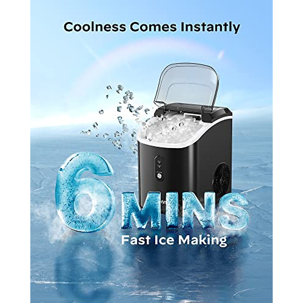 Nugget Countertop Ice Maker, Silonn Chewable Pellet Ice Machine with Self-Cleaning Function, 33lbs/24H, Portable Ice Makers for Home, Kitchen, Office, Black